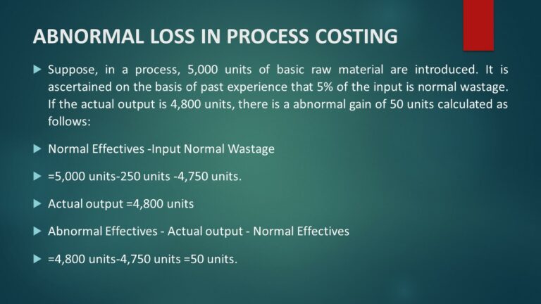 TREATMENT OF NORMAL LOSS AND ABNORMAL LOSS IN PROCESS COSTING 100%